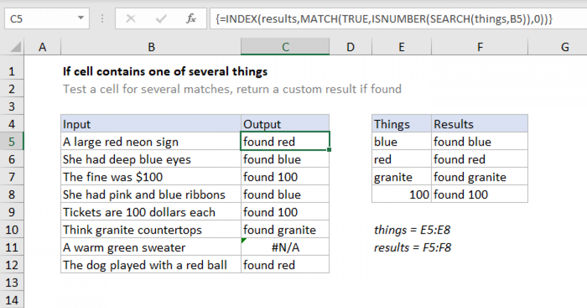 If Cell Contains One Of Many Things Excel Formula Exceljet